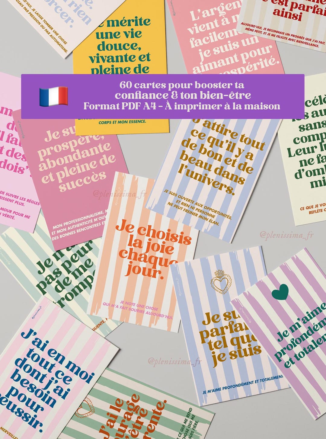 Women Positive Affirmations Card – French – Well-being, Confidence ...