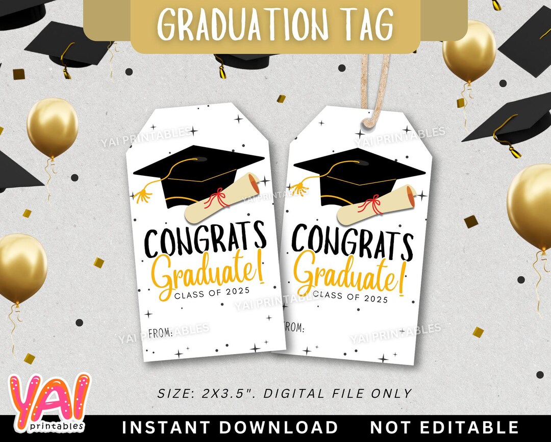 Printable Graduation Tag, Graduation Gift Tag, Class of 2025 Gift Tag ...