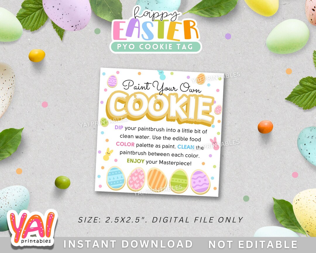PYO Cookie Tag, Easter PYO Cookie Label, Printable PYO Tag, Happy ...