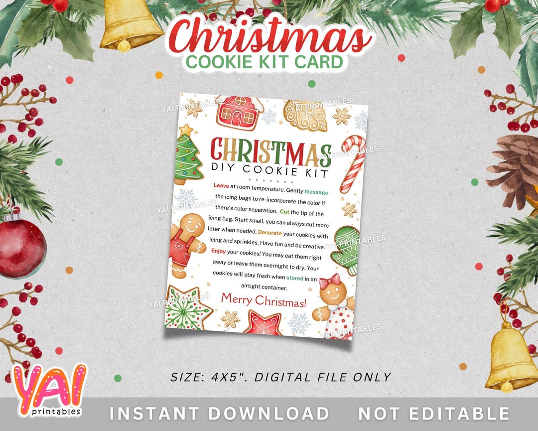 Christmas DIY Cookie Kit Card, Printable DIY Cookie Kit Instructions ...