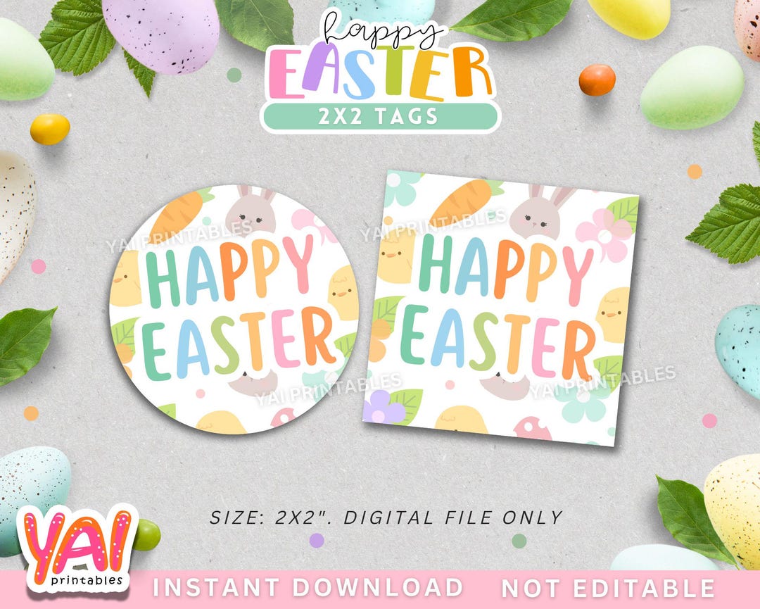 Printable Easter Tag, Printable Easter Treats Tag, Round Easter Tag ...