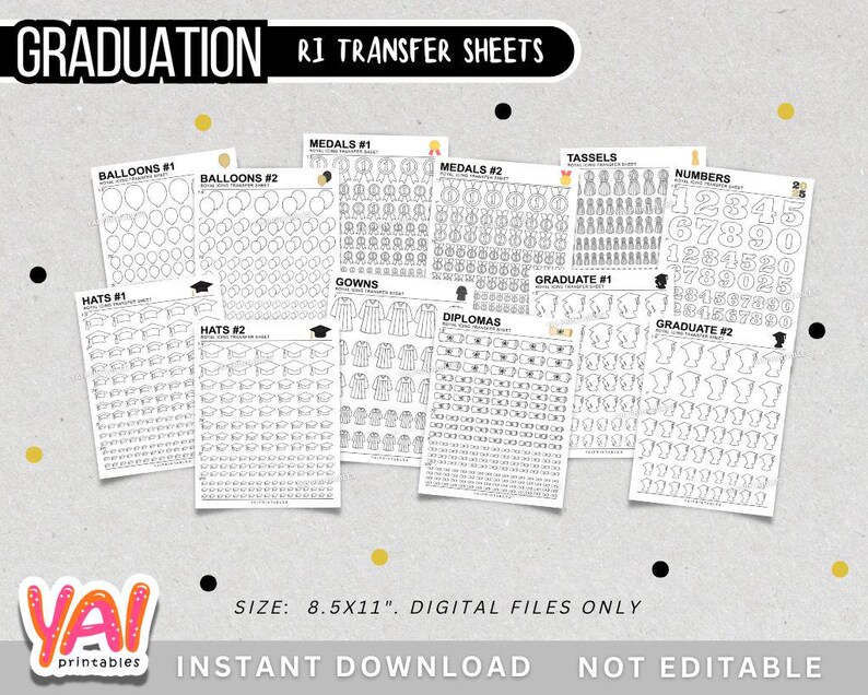 Graduation Royal Icing Transfer Sheets, RI Transfer Sheets, Printable ...