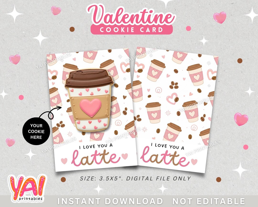 Valentine Cookie Card, Printable Valentine Cookie Card, Valentine Heart ...