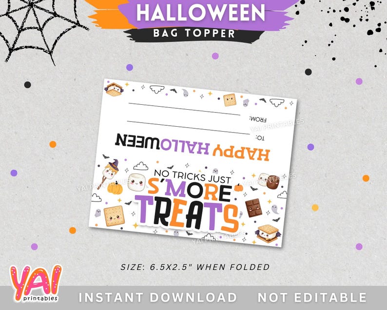 Smore Treats Bag Topper, Printable Happy Halloween Bag Tag, Halloween S ...