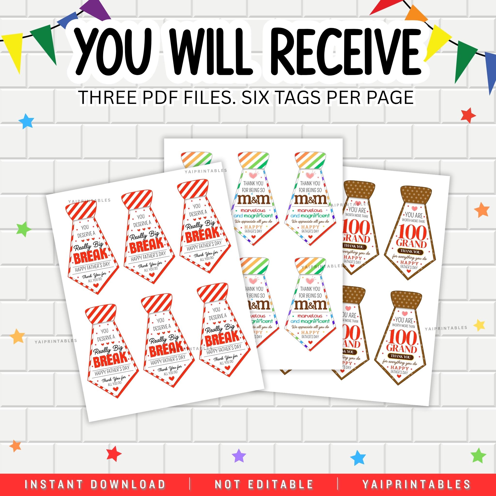 Printable Fathers Day Chocolate Tie Tags, Neck Tie Favor Tags ...
