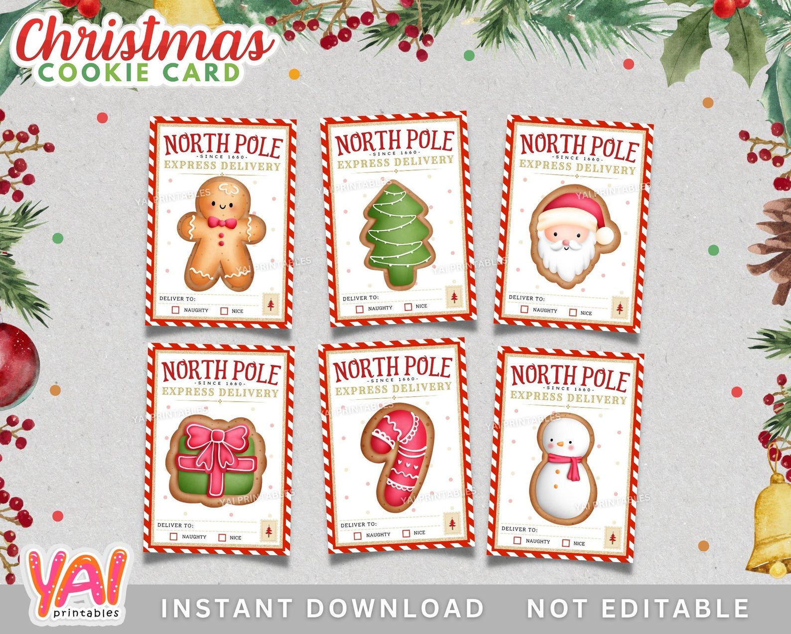 Christmas Cookie Card, Printable Christmas Cookie Card, Christmas ...
