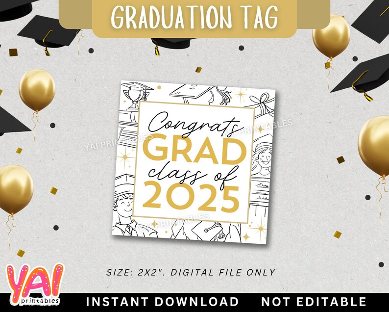 Printable Graduation Tag, Graduation Gift Tag, Class of 2025 Gift Tag ...