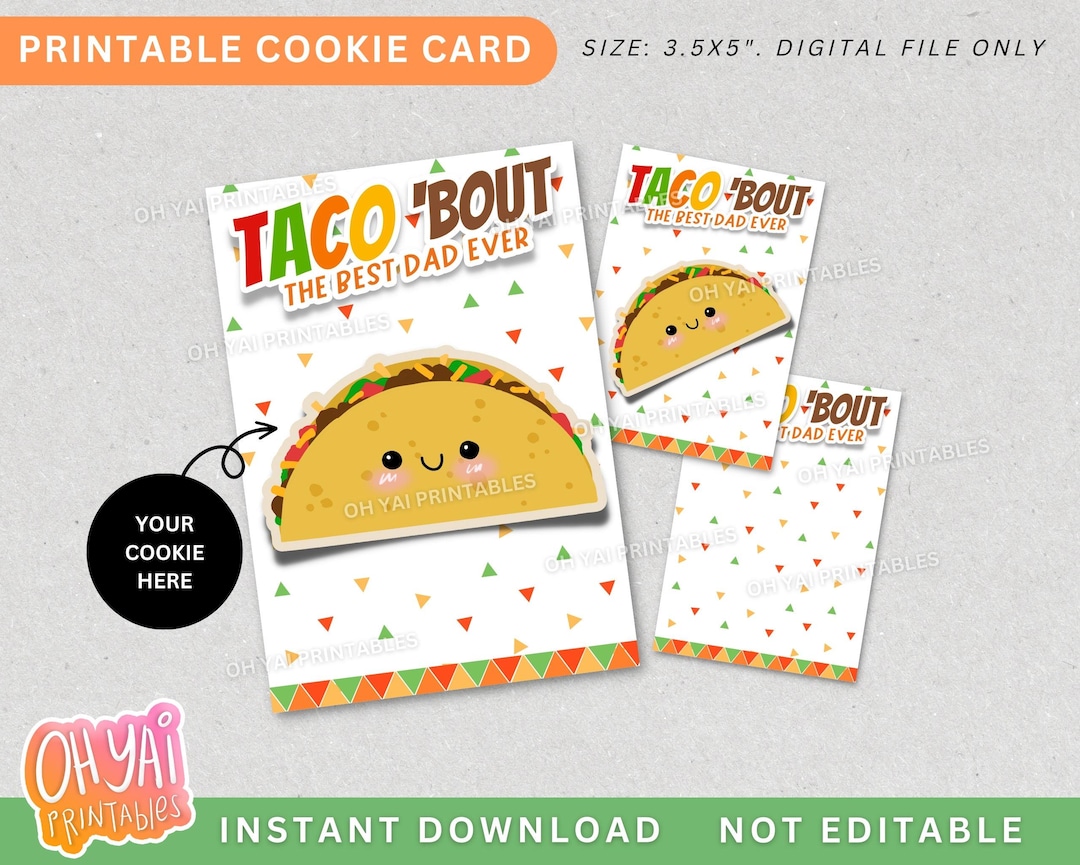 Father's Day Taco Cookie Card, Printable Father's Day Tag, Tacos Cookie ...