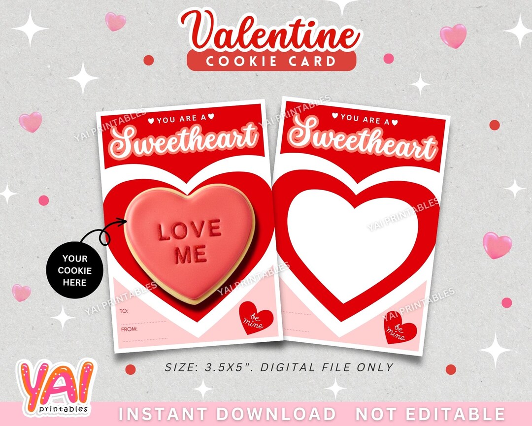 Valentine Cookie Card, Printable Valentine Cookie Card, Valentine Heart ...