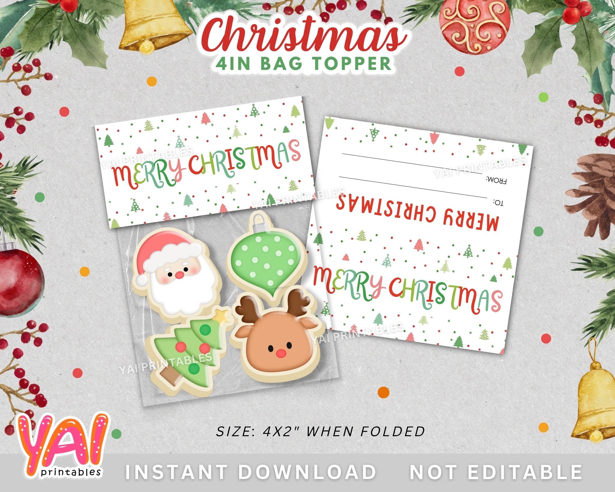 4" Christmas Bag Topper, Printable Christmas Bag Topper, 4" Christmas ...