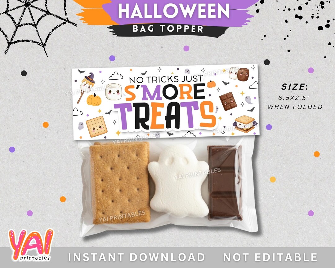 Smore Treats Bag Topper, Printable Happy Halloween Bag Tag, Halloween S ...