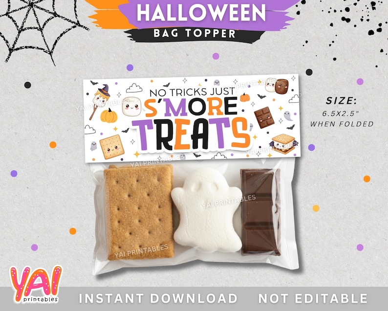 Smore Treats Bag Topper, Printable Happy Halloween Bag Tag, Halloween S ...