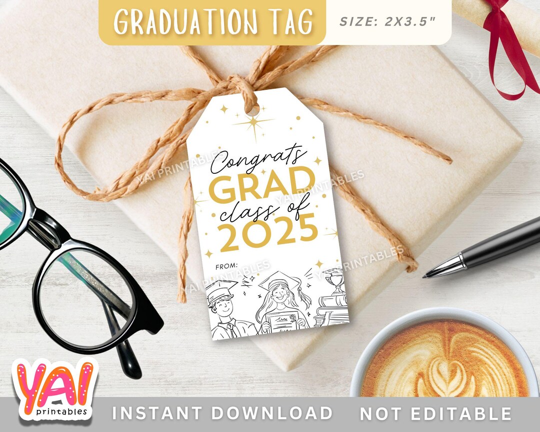 Printable Graduation Tag, Graduation Gift Tag, Class of 2025 Gift Tag ...