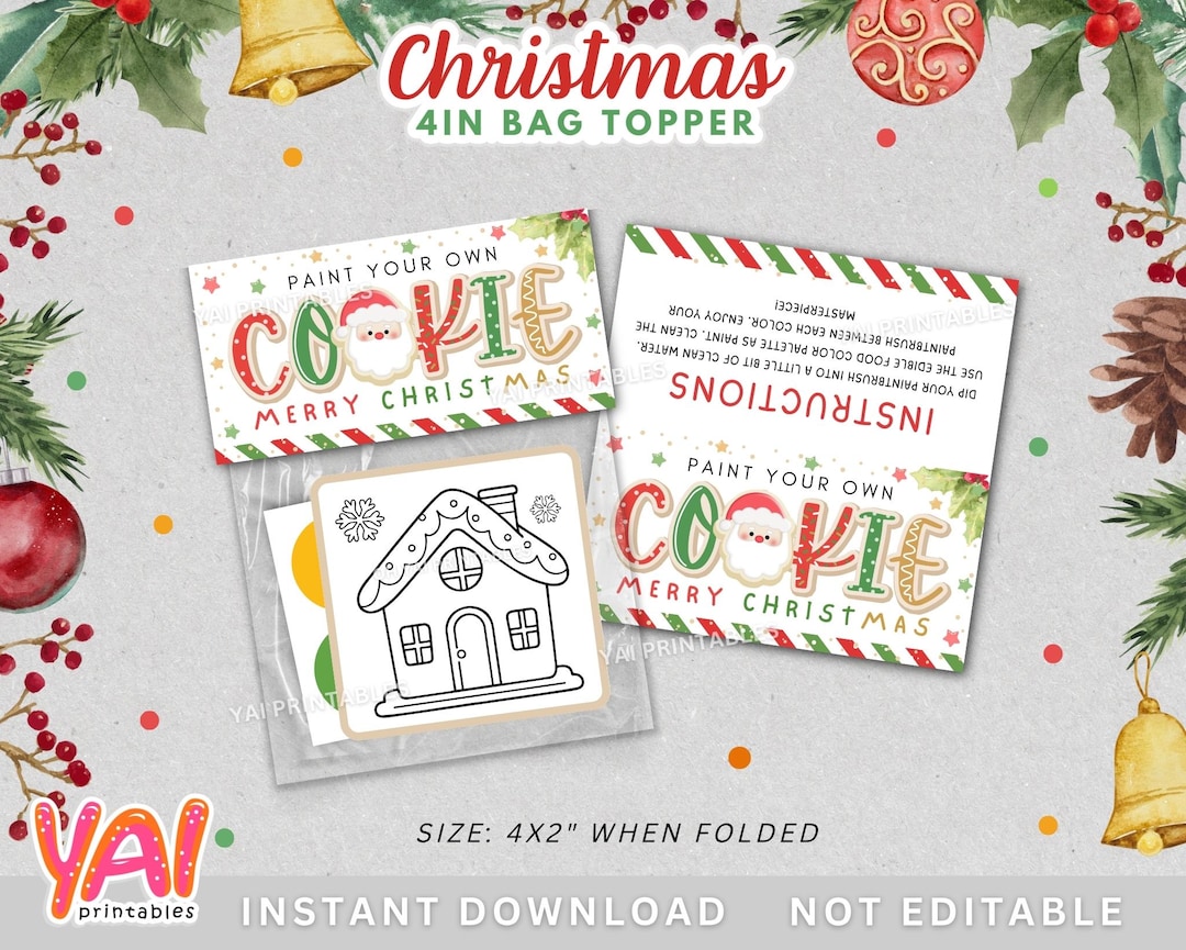 Christmas PYO Cookie Bag Topper, Printable Bag Topper, Paint Your Own ...