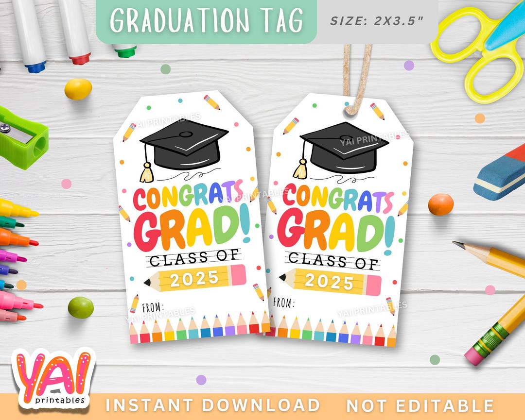 Graduation Tag, Printable Graduation Tag, Kindergarten Tag, Kinder Grad ...