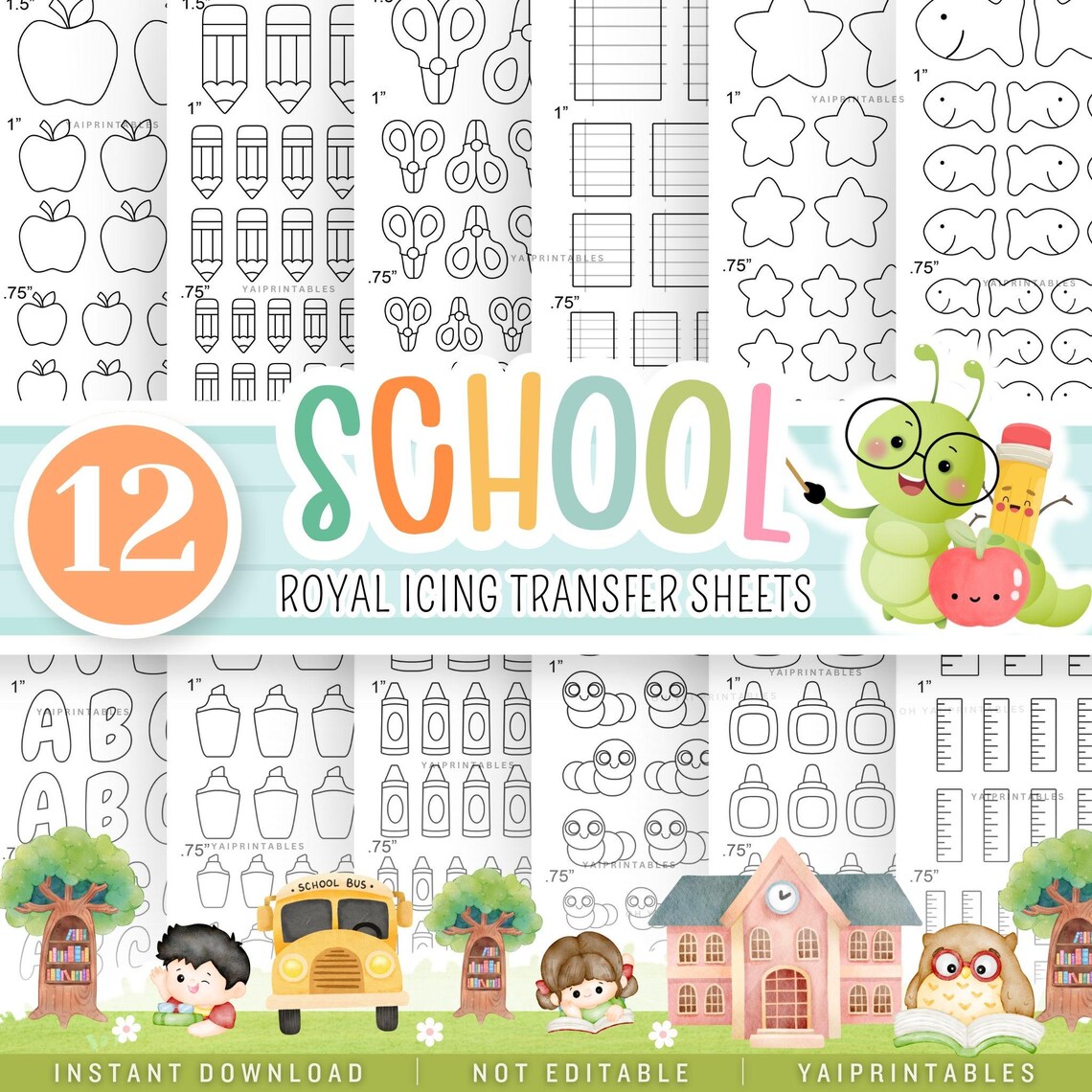 Teacher Appreciation Royal Icing Transfer Sheets, Back to School RI ...
