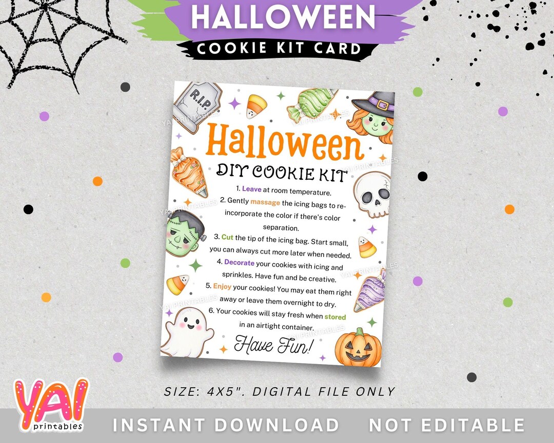 Halloween DIY Cookie Kit Card: Printable Instructions (digital Download ...