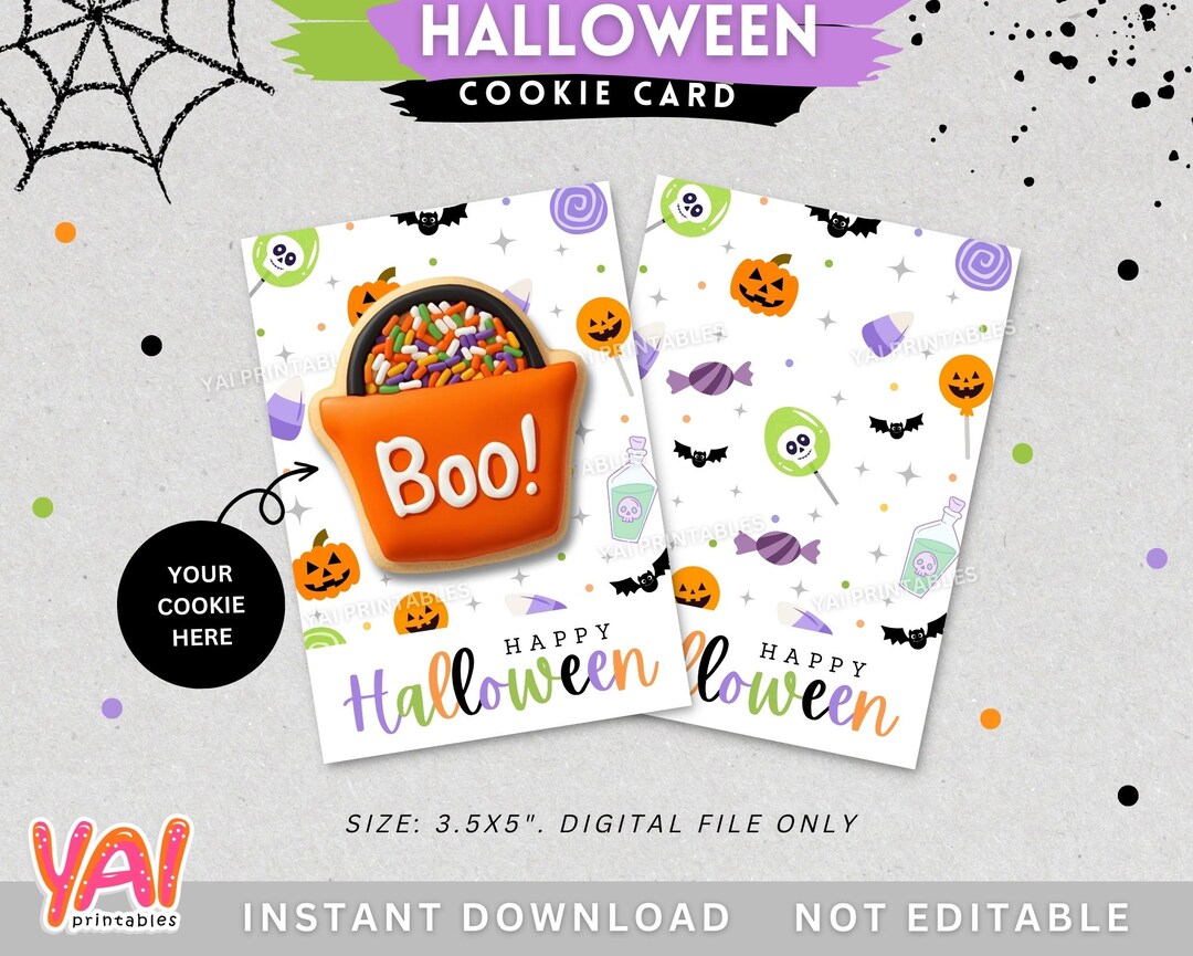 Halloween Cookie Card: Cute Ghost Pumpkin Witch Potion Cookie Card ...
