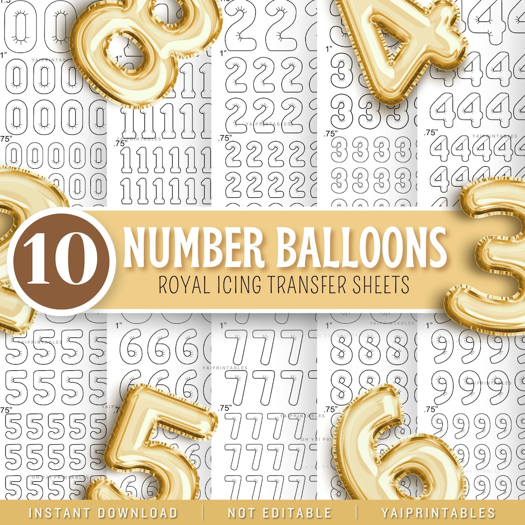 Number Balloons Icing Transfer Sheets, Numbers RI Transfer Sheets ...