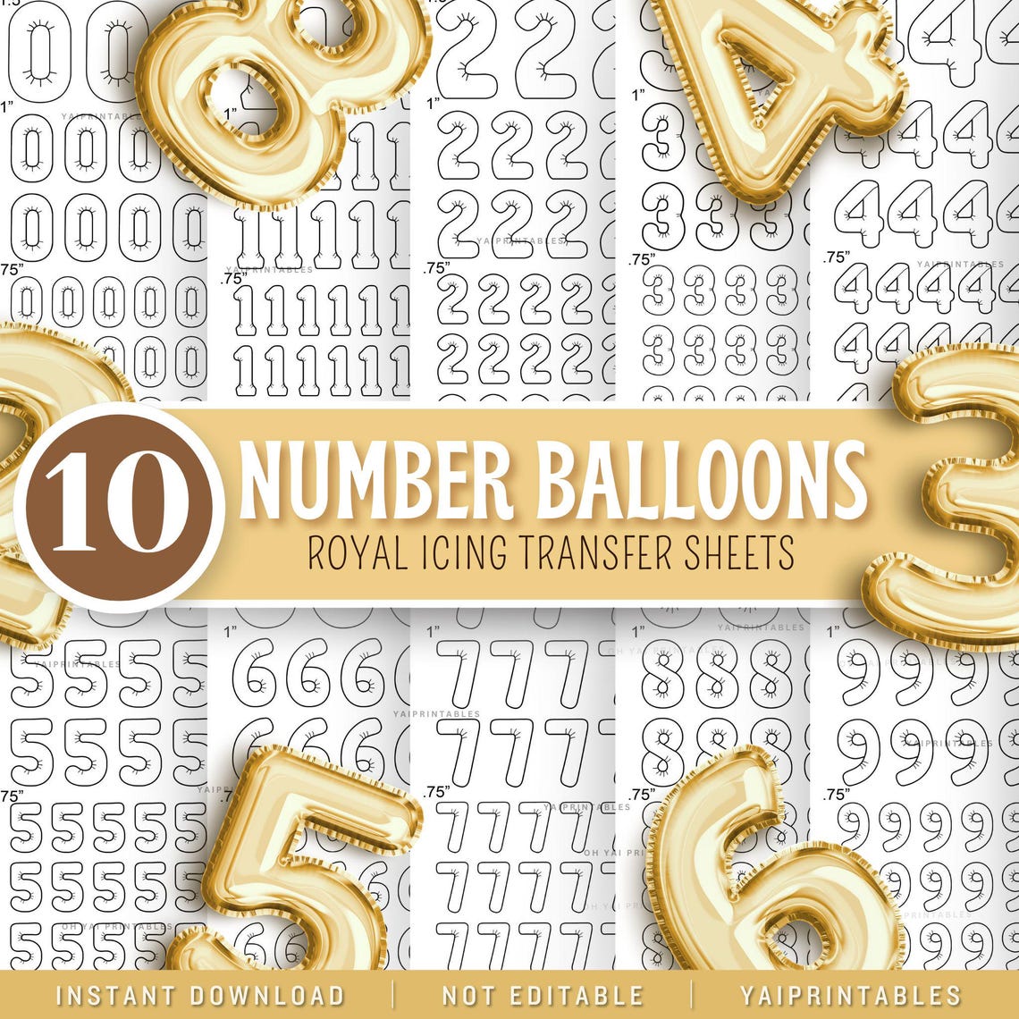 Number Balloons Icing Transfer Sheets, Numbers RI Transfer Sheets ...