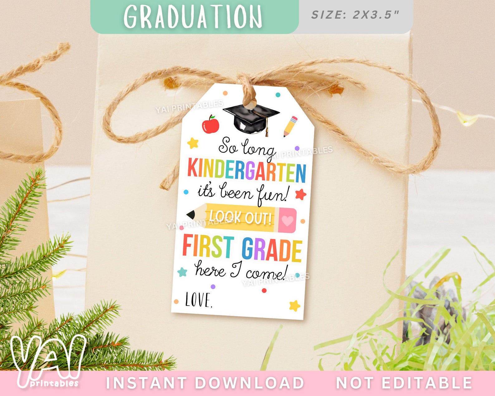 Graduation Tag, Printable Graduation Tag, Kindergarten Tag, Kinder Grad ...