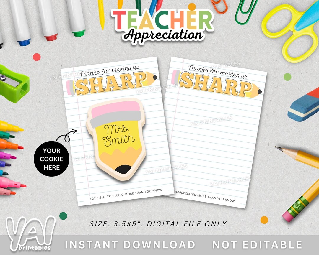 Teacher Appreciation Cookie Card, Printable Teacher Appreciation Card ...