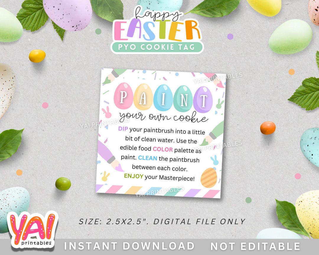 PYO Cookie Tag, Easter PYO Cookie Label, Printable PYO Tag, Happy ...