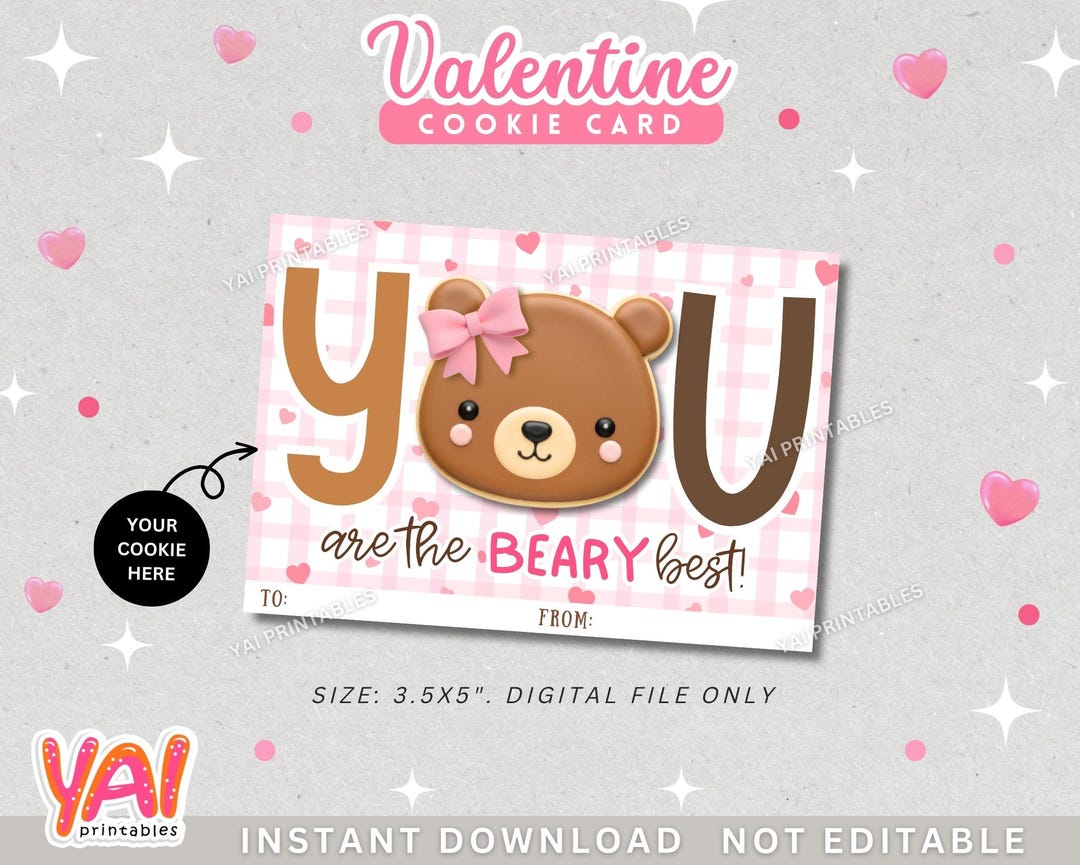 Valentine Cookie Card, Printable Valentine Cookie Card, Valentine Heart ...