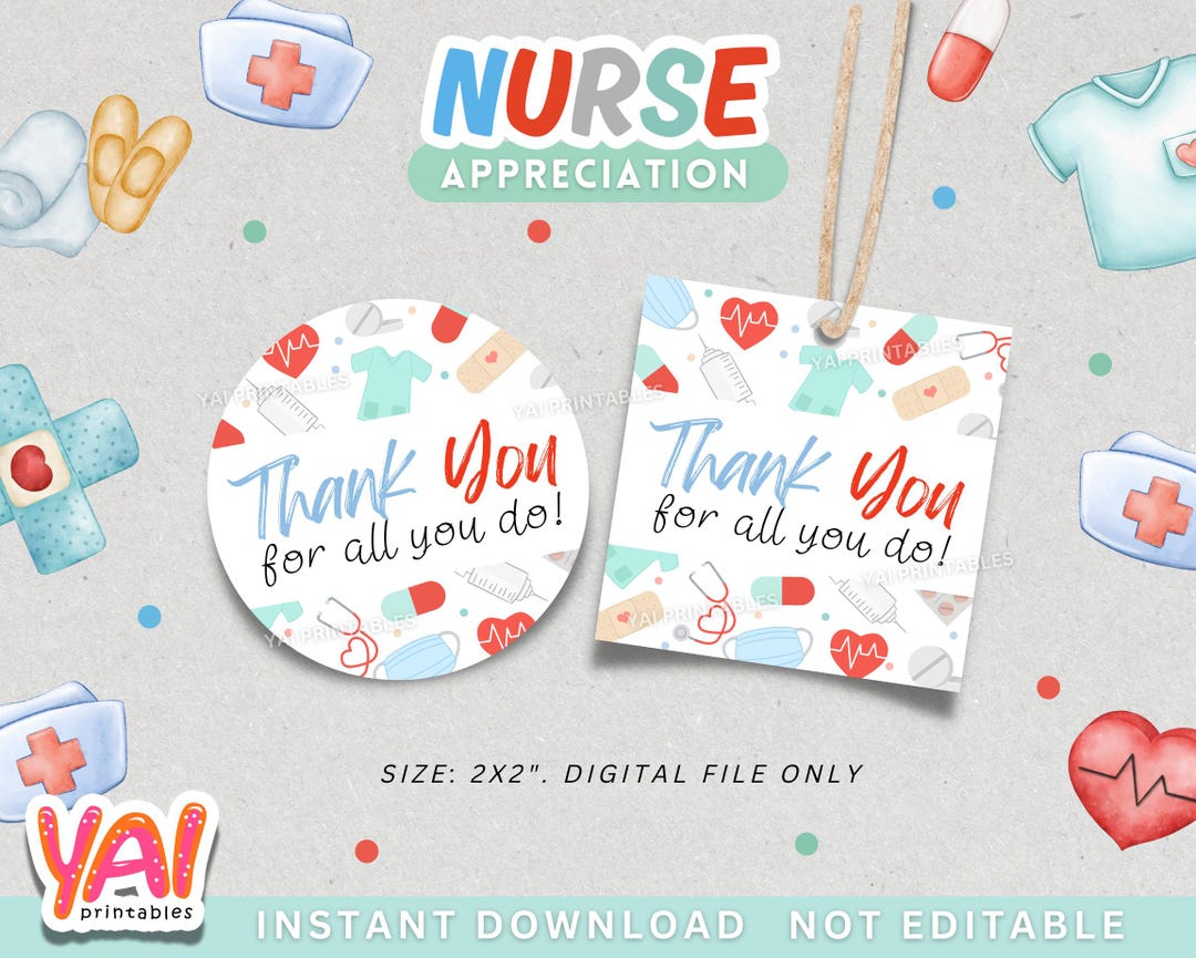 Nurse Appreciation Tag, Printable Nurse Appreciation Tag, Thank You ...