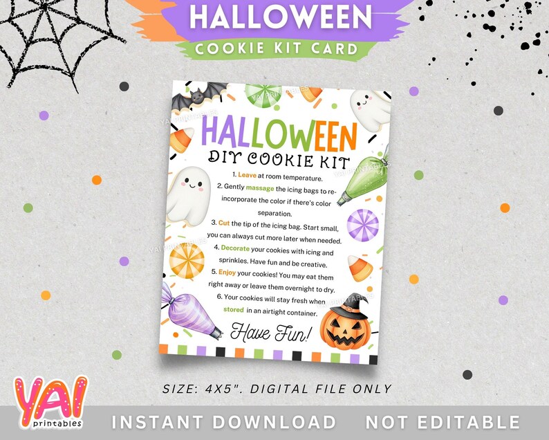 Halloween DIY Cookie Kit Card: Printable Instructions (digital Download ...