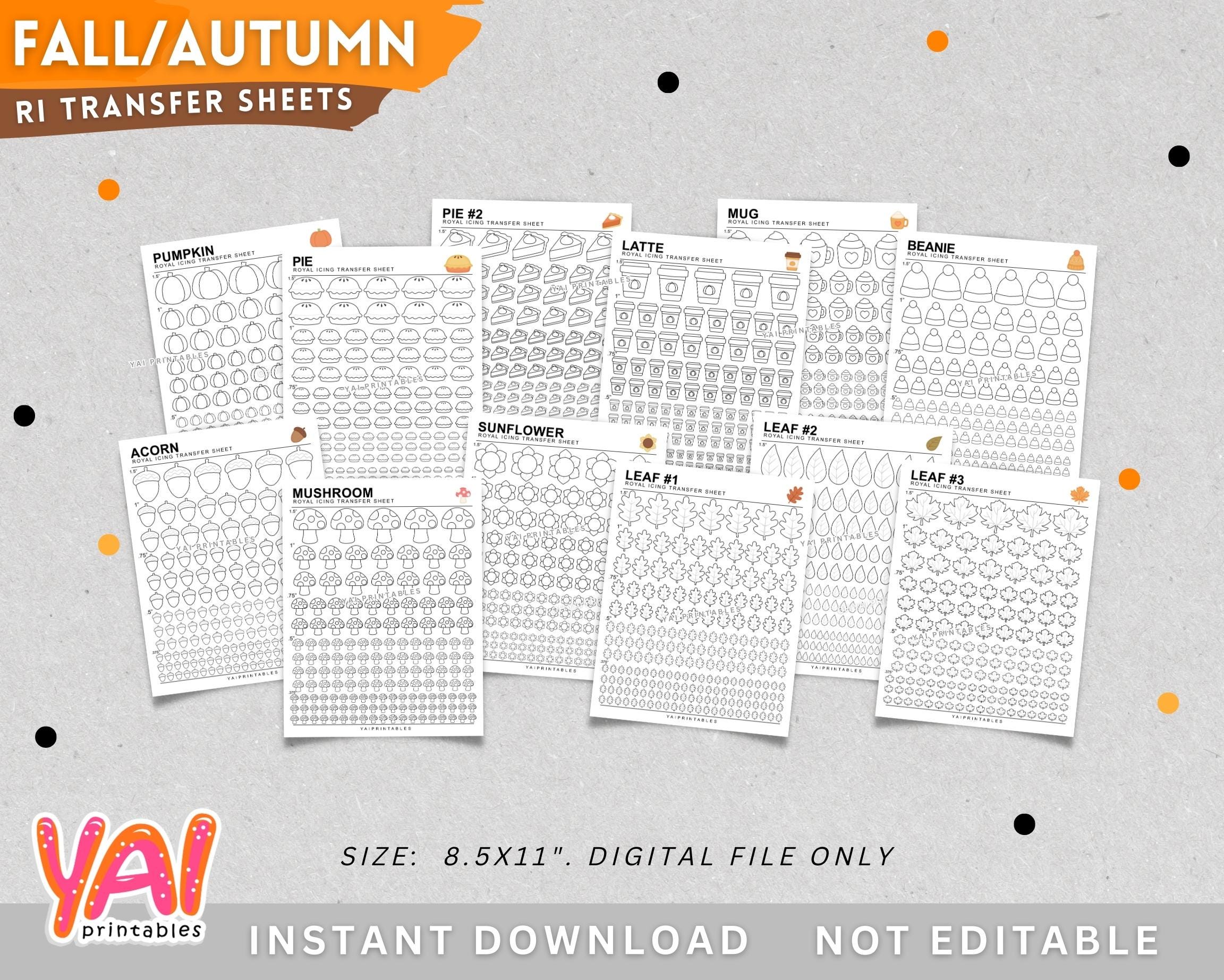 Fall Royal Icing Transfer Sheets, Fall RI Transfer Sheets, Royal Icing ...