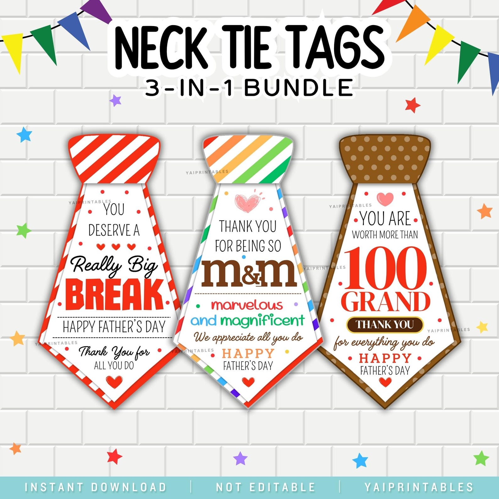 Printable Fathers Day Chocolate Tie Tags, Neck Tie Favor Tags ...