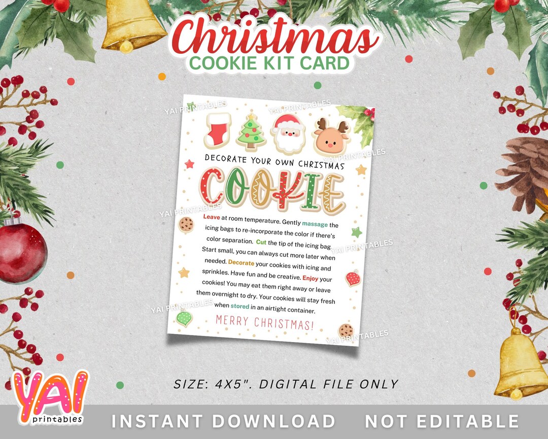 Christmas DIY Cookie Kit Card, Printable DIY Cookie Kit Instructions ...
