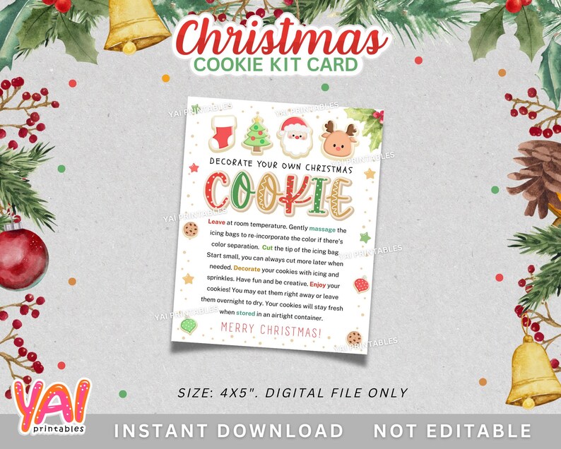 Christmas DIY Cookie Kit Card, Printable DIY Cookie Kit Instructions ...