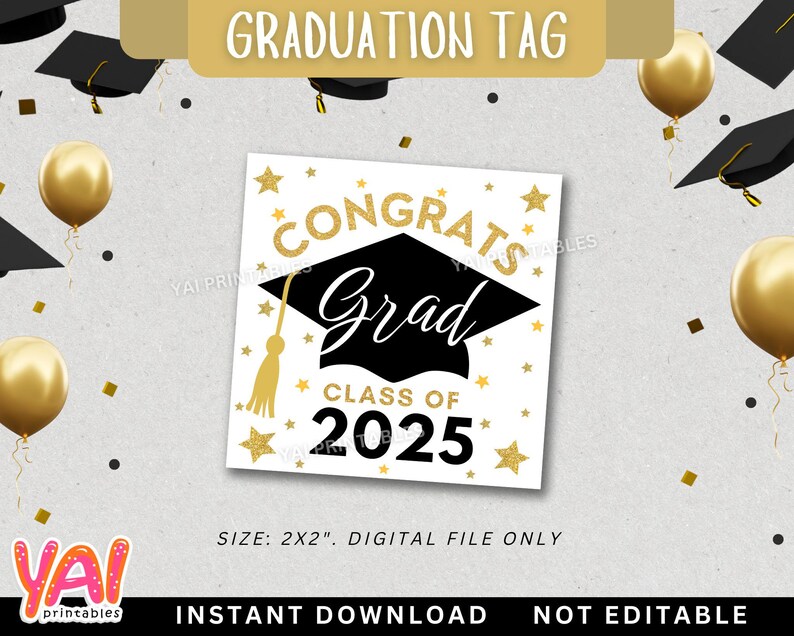 Printable Graduation Tag, Graduation Gift Tag, Class of 2025 Gift Tag ...