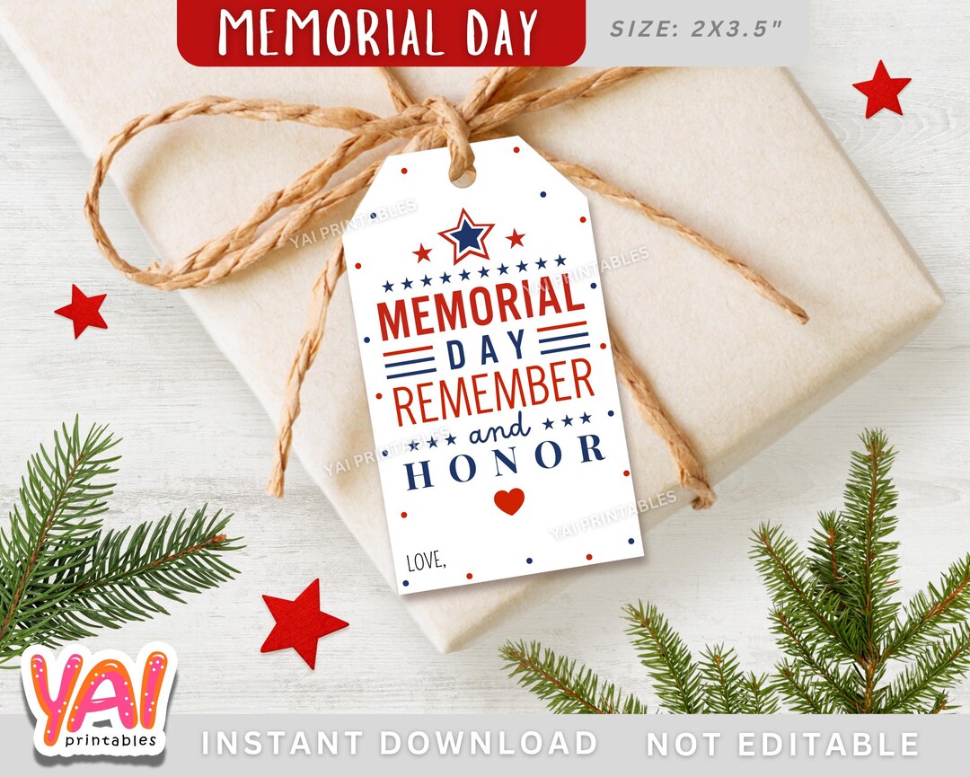Memorial Day Gift Tag, Printable Memorial Day Tag, Patriotic Gift Tag ...