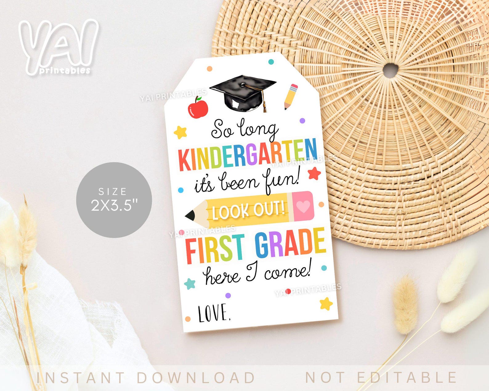 Graduation Tag, Printable Graduation Tag, Kindergarten Tag, Kinder Grad ...