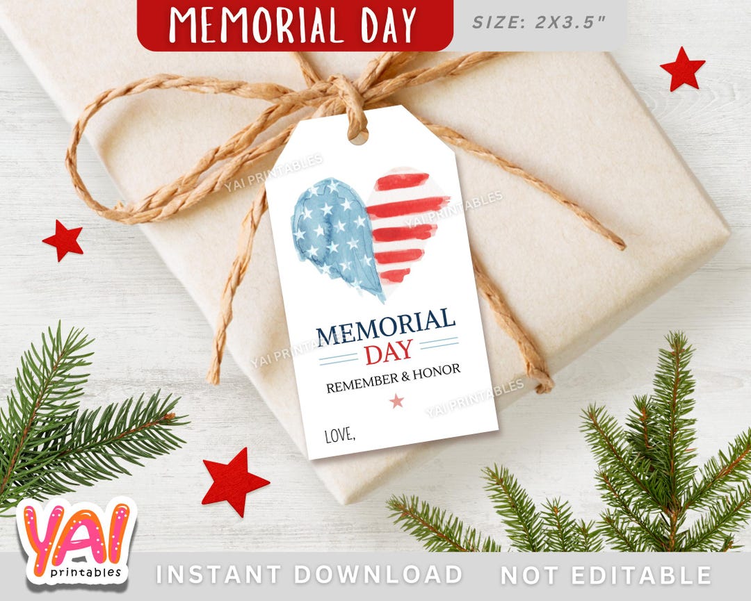 Memorial Day Gift Tag, Printable Memorial Day Tag, Patriotic Gift Tag ...