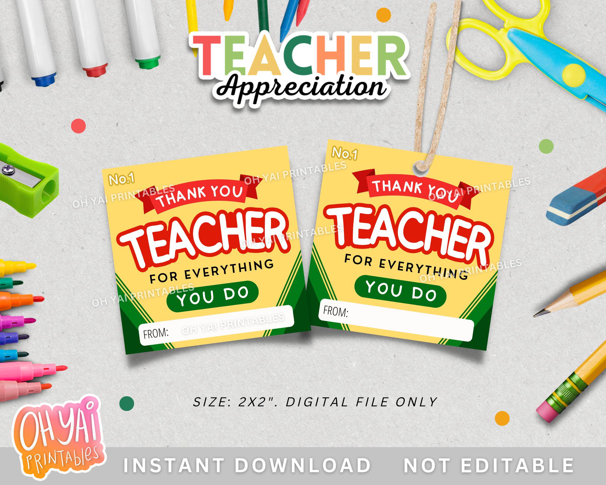 Teacher Appreciation Tag, Printable Teacher Appreciation Tag, Thank You ...