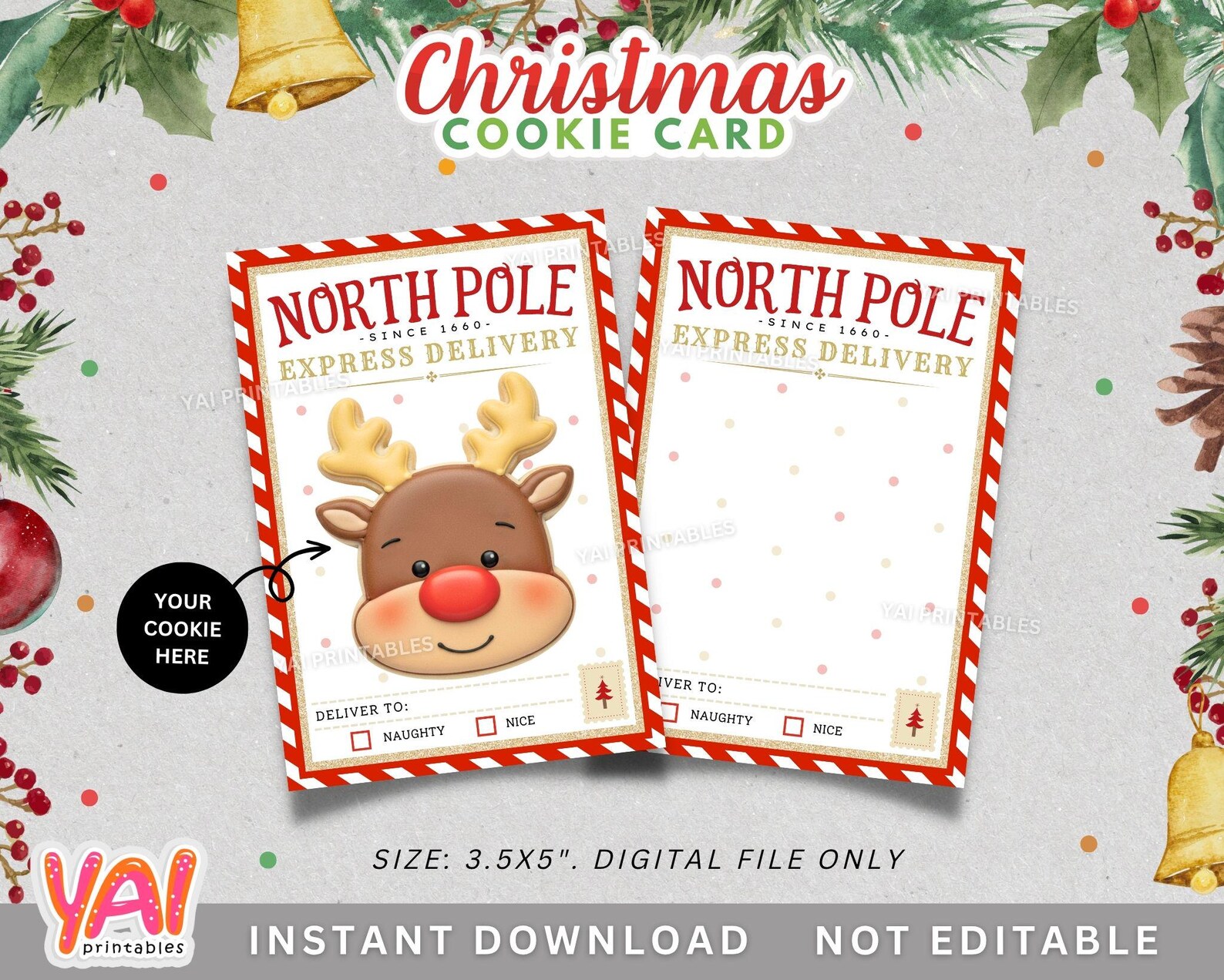 Christmas Cookie Card, Printable Christmas Cookie Card, Christmas ...