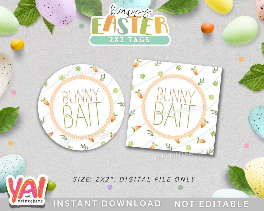 Printable Bunny Bait Tag, Printable Easter Treats Tag, Round Easter Tag ...