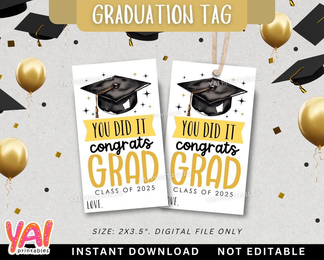 Printable Graduation Tag, Graduation Gift Tag, Class of 2025 Gift Tag ...