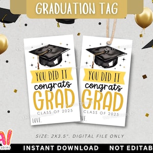 Printable Graduation Tag, Graduation Gift Tag, Class of 2025 Gift Tag ...