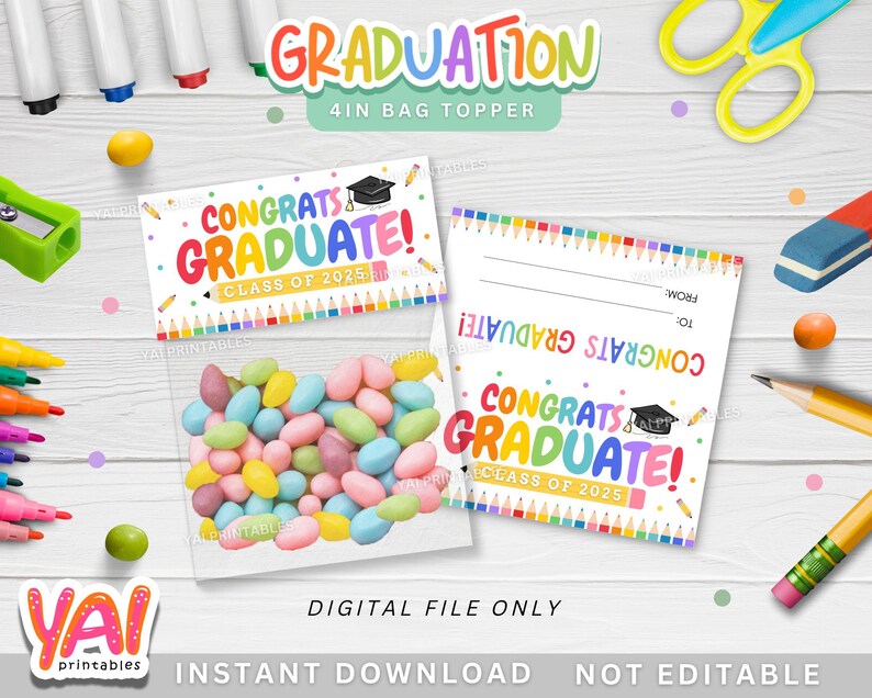 4" Graduation Bag Topper, Printable Graduation Bag Topper, Kinder Grad ...