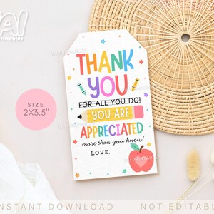 Teacher Appreciation Gift Tag, Printable Teacher Appreciation Tag ...