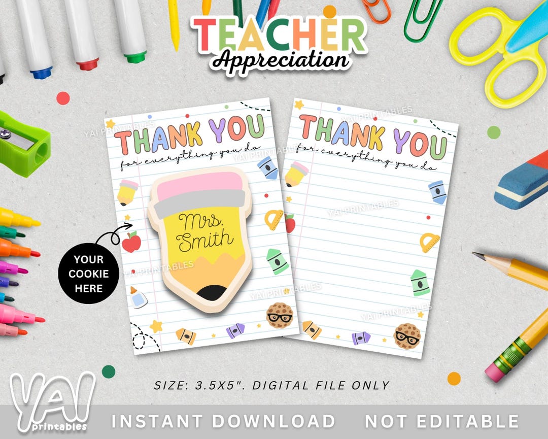 Teacher Appreciation Cookie Card, Printable Teacher Appreciation Card ...