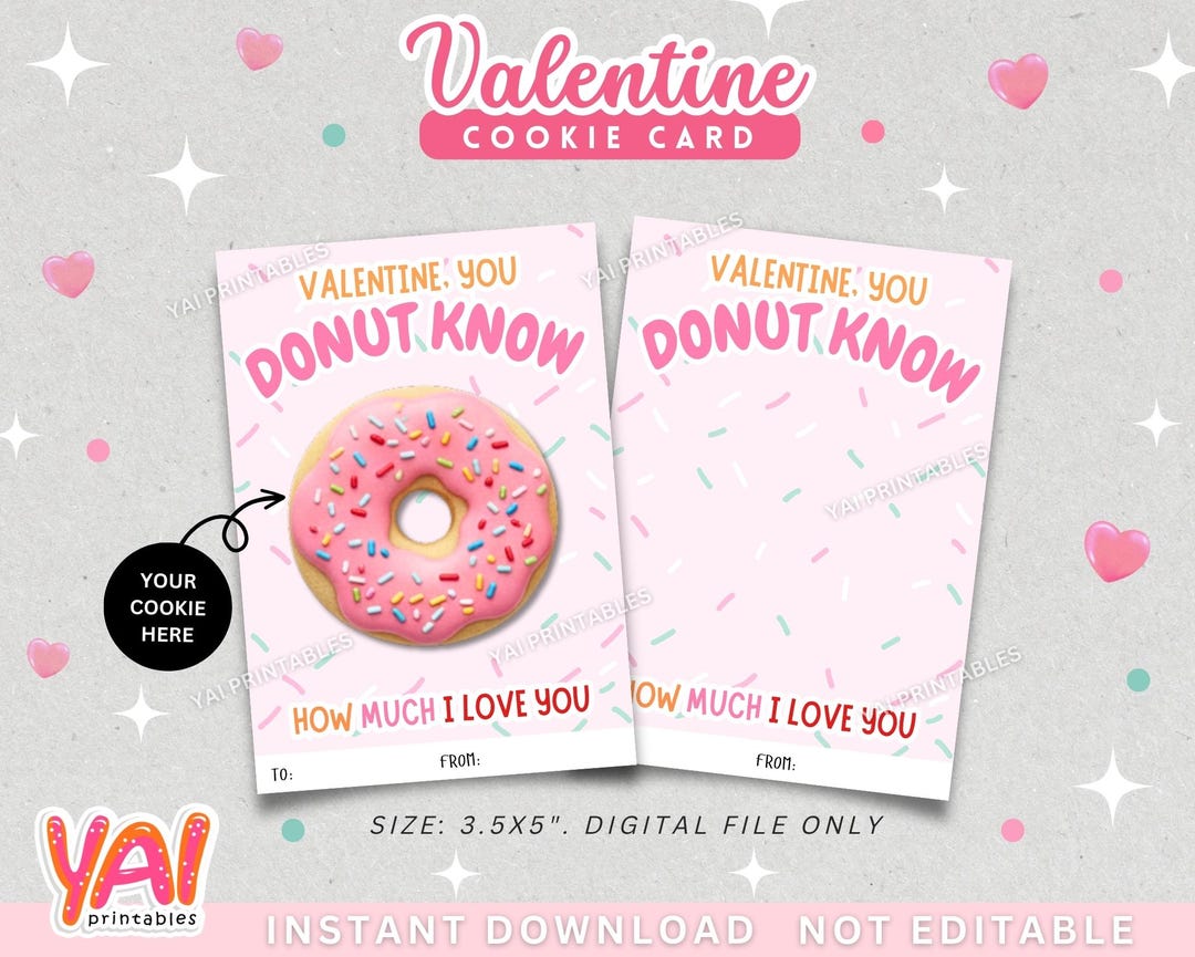 Valentine Cookie Card, Printable Valentine Cookie Card, Valentine Heart ...
