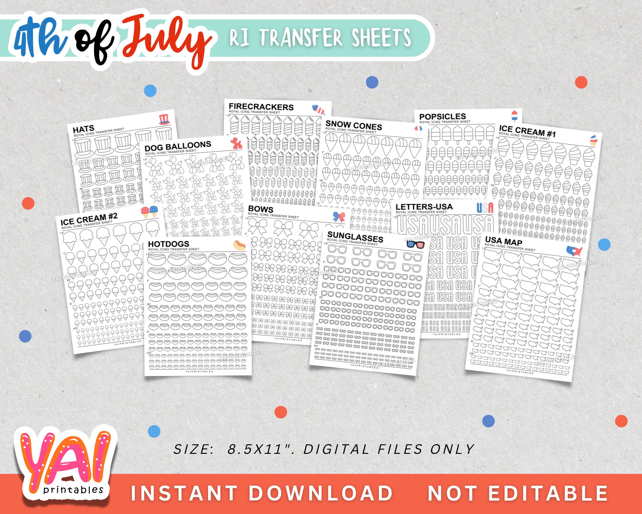 4th of July Royal Icing Transfer Sheets, Fourth of July RI Transfer ...
