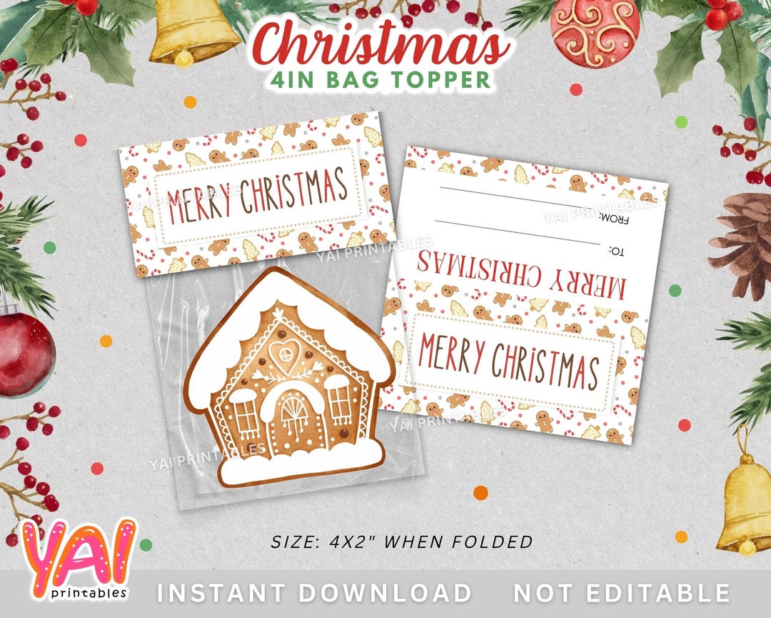 4" Christmas Bag Topper, Printable Christmas Bag Topper, 4" Christmas ...