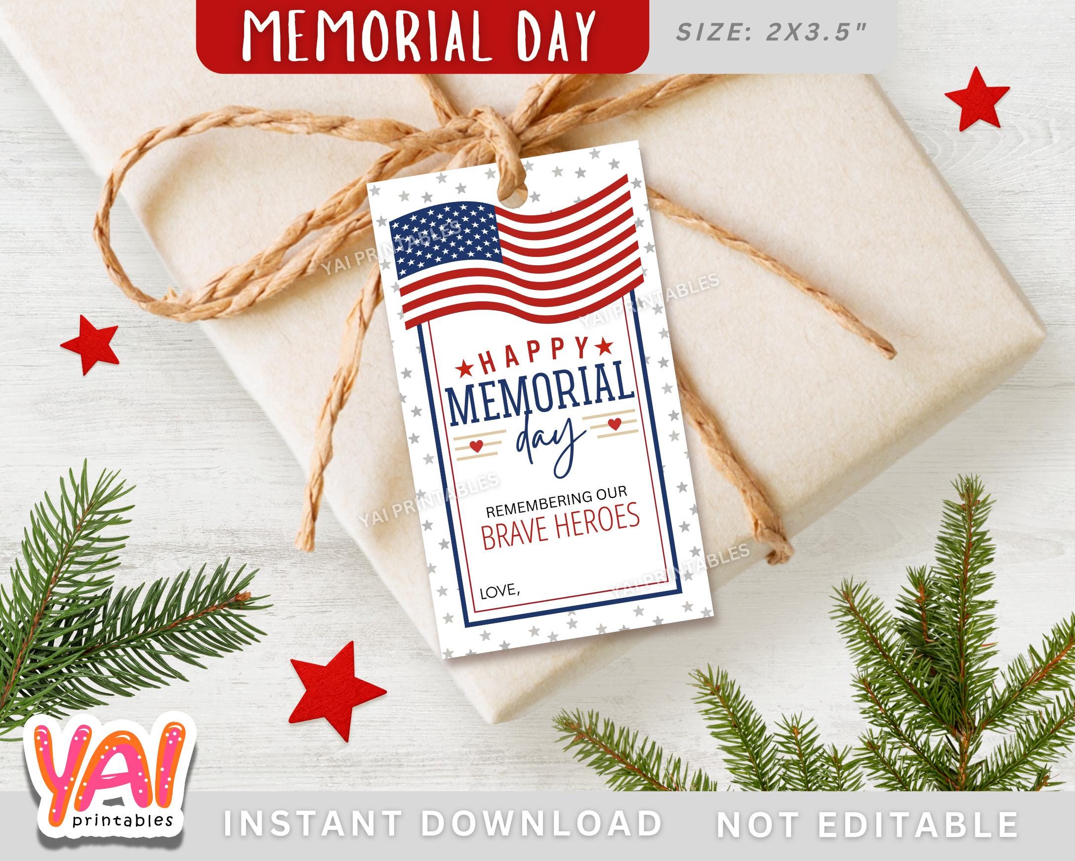 Memorial Day Gift Tag, Printable Memorial Day Tag, Patriotic Gift Tag ...